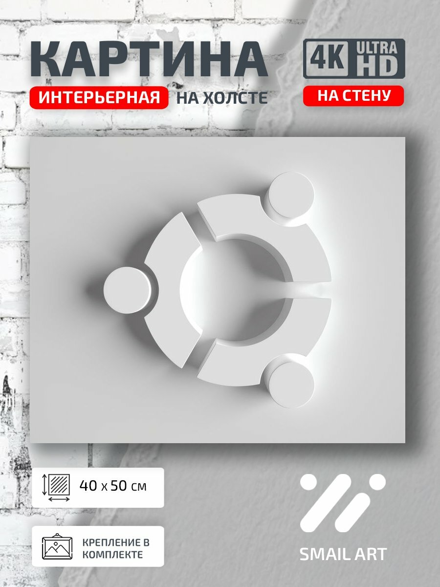 Картина на холсте интерьерная 40 на 50 на стену Логотип ubuntu для кабинета атмосфера декор