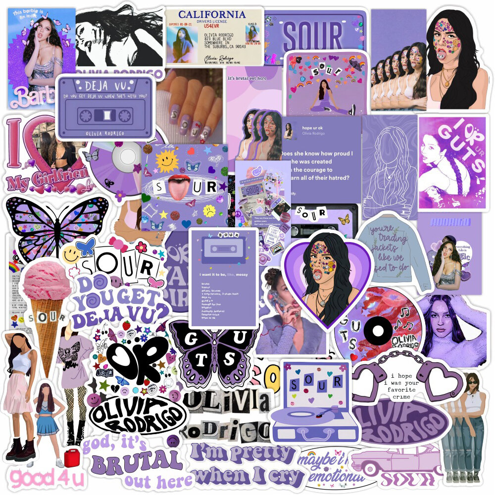 100 шт. наклеек с музыкой оливии родриго для ноутбука, скейтборда, гитары