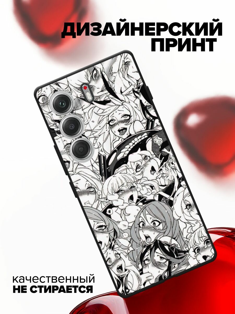 Черный матовый чехол на Tecno Camon 40 / Текно Камон 40 Про с принтом Ахегао манга тян — фото 1
