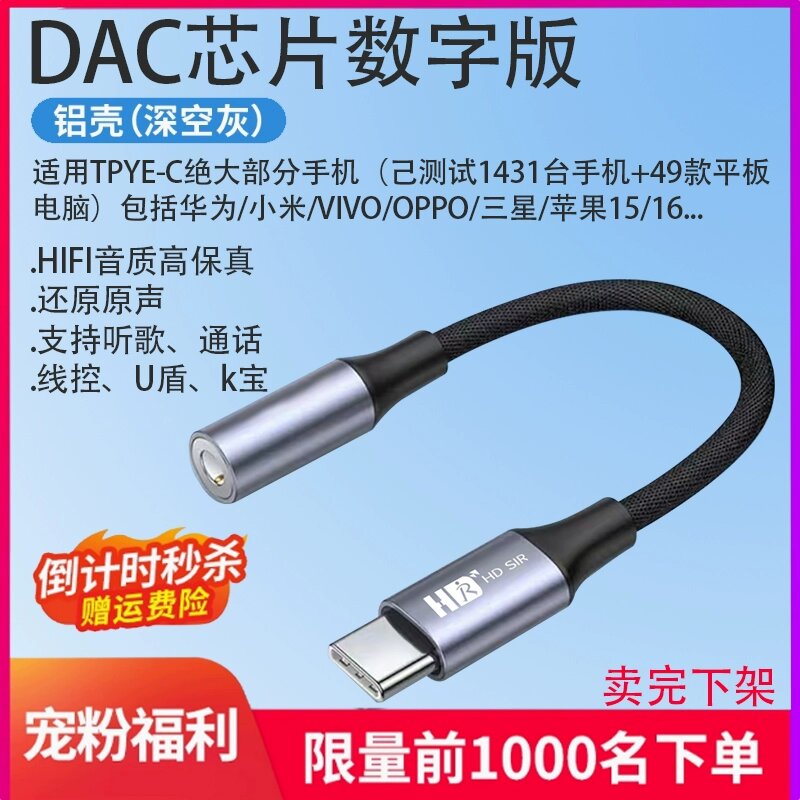 Адаптер USB-C к 3.5 мм с чипом DAC для Android и iPhone 15-16, глубокий серый цвет