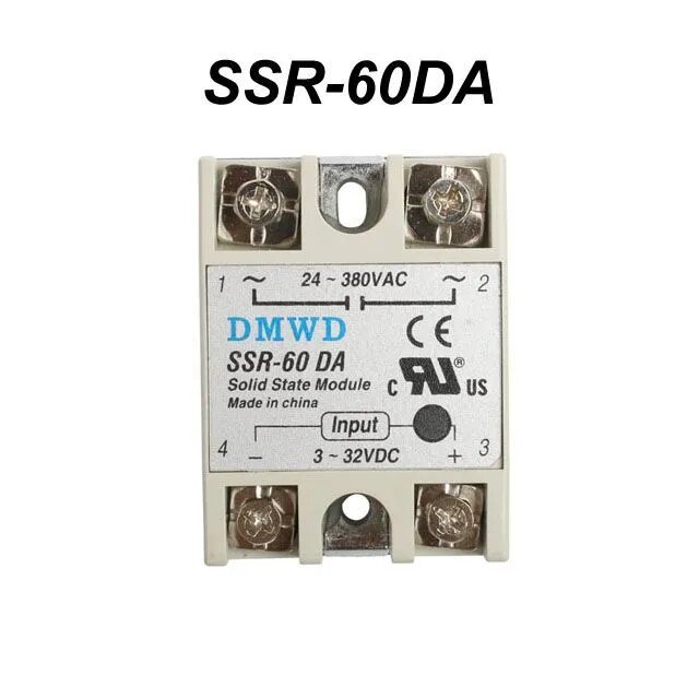 SSR-60DA Твердотельное реле, 60A Однофазный модуль SSR 60DA DC-AC 3-32V 12V DC до 24-380V 220V AC -1 шт.