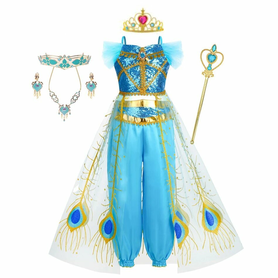 Костюм Жасмин для девочек, платье Аладдина, вечеринка по случаю дня рождения, косплей, фантазийная карнавальная одежда принцессы