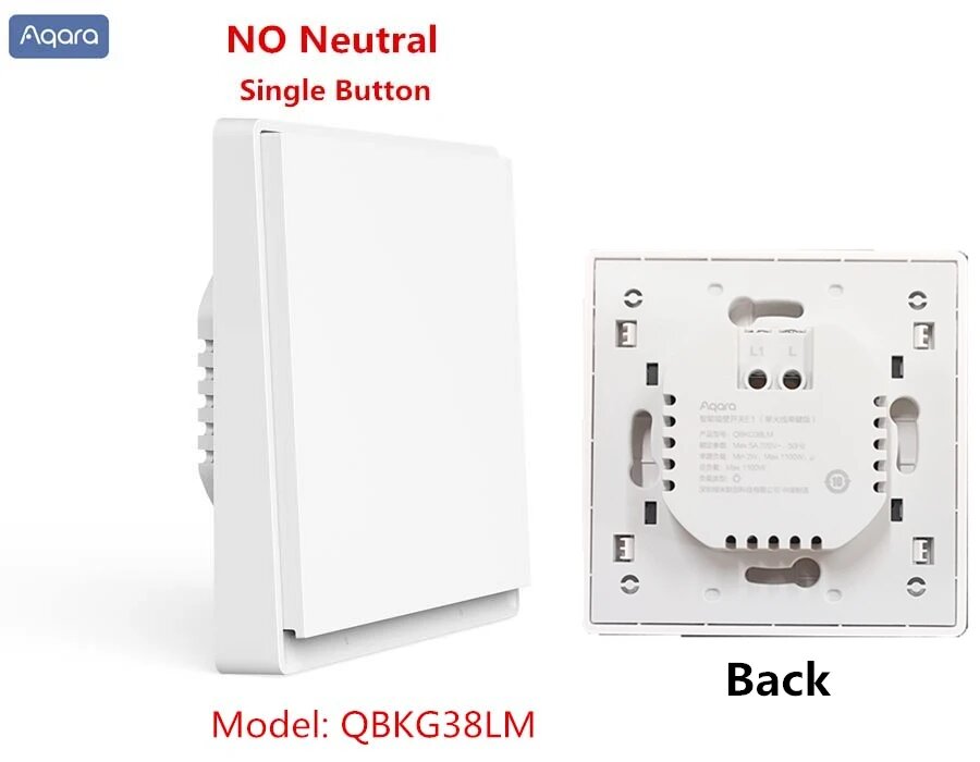 Aqara Smart Wall Switch E1 ZigBee для Xiaomi Mi Home white No Neutral 1k