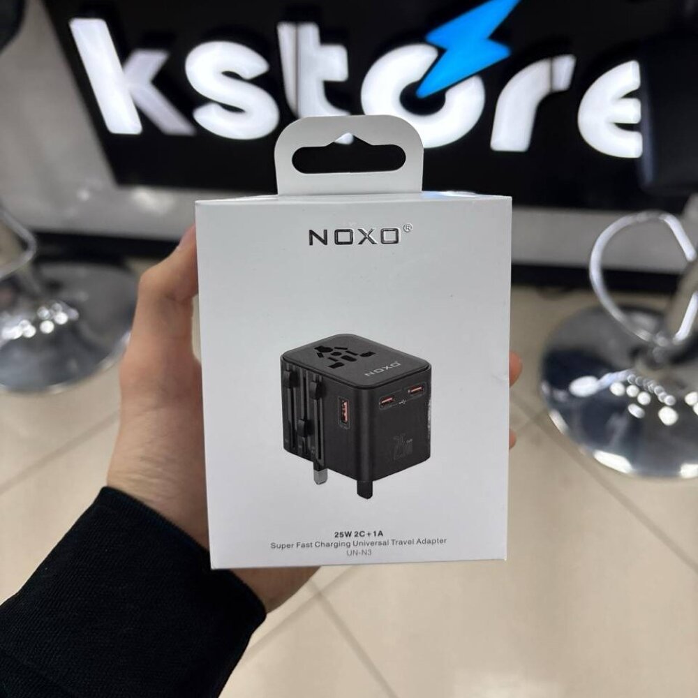 Универсальный адаптер Noxo UN-N3 25W, черный, black, 100–240 В~50/60 Гц