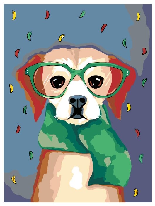 Собачка в шарфе Раскраска картина по номерам на холсте