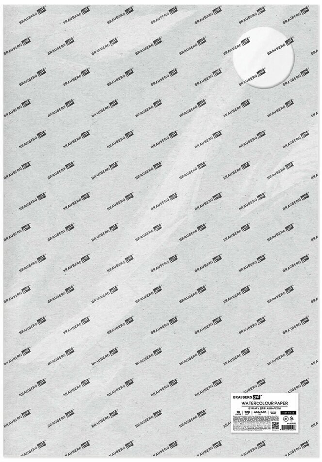 Бумага для акварели 300 г/м2 460x660 мм мелкое зерно, 10 листов, BRAUBERG ART PREMIERE, 113232, 113232