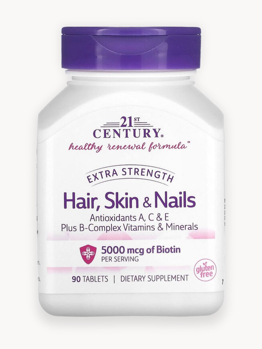 21st Century, добавка для волос, кожи и ногтей, повышенная сила действия, 90 таблеток