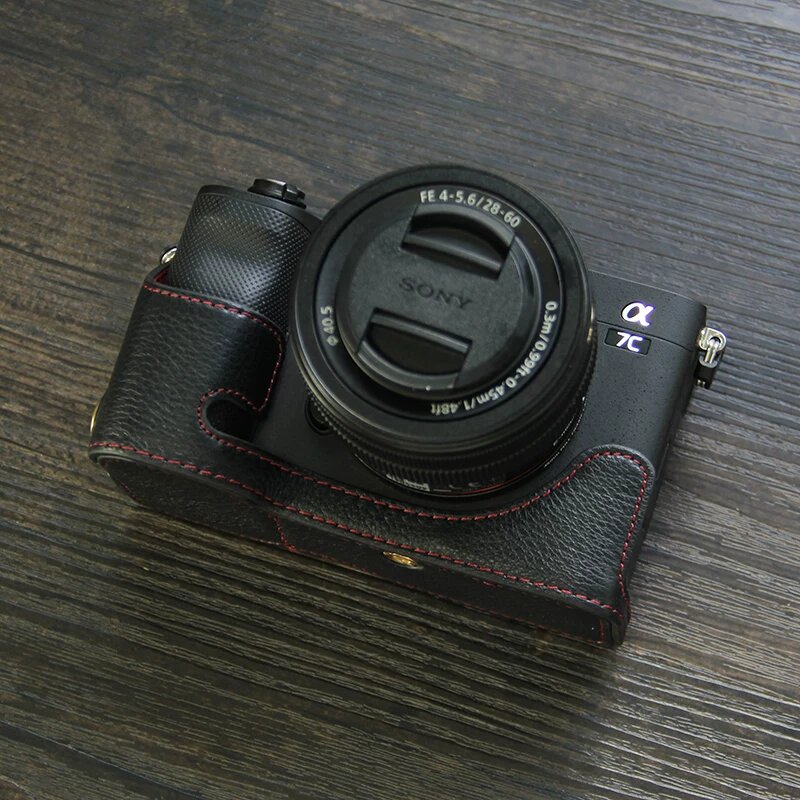 Черный кожаный чехол с подставкой для Sony A7C, премиум-защитный чехол с подставкой