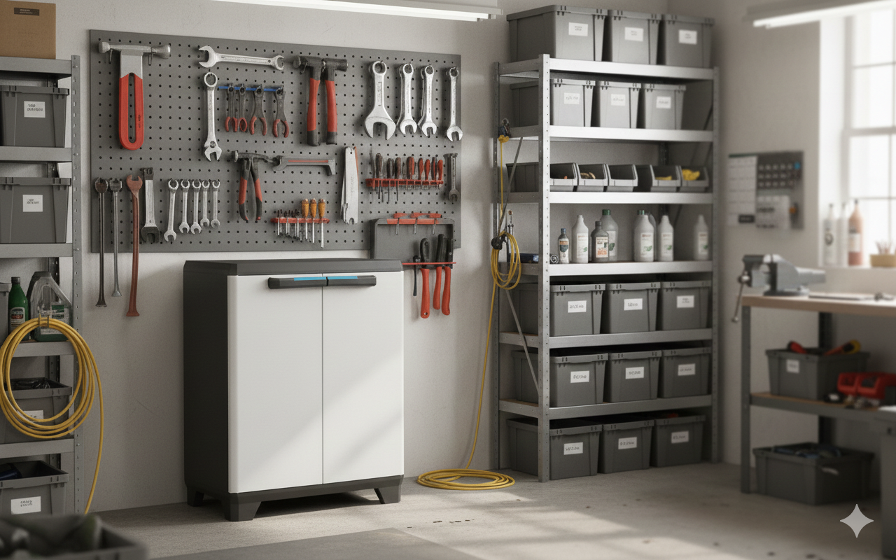 Хозяйственный шкаф Keter Linear Base Cabinet 17206642, пластик, распашные дверцы, серый, черный — фото 1