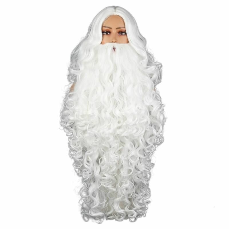 Набор из бороды и парика Санта Клауса, реалистичные волосы рождественского старика с медвежьими усами, Белый