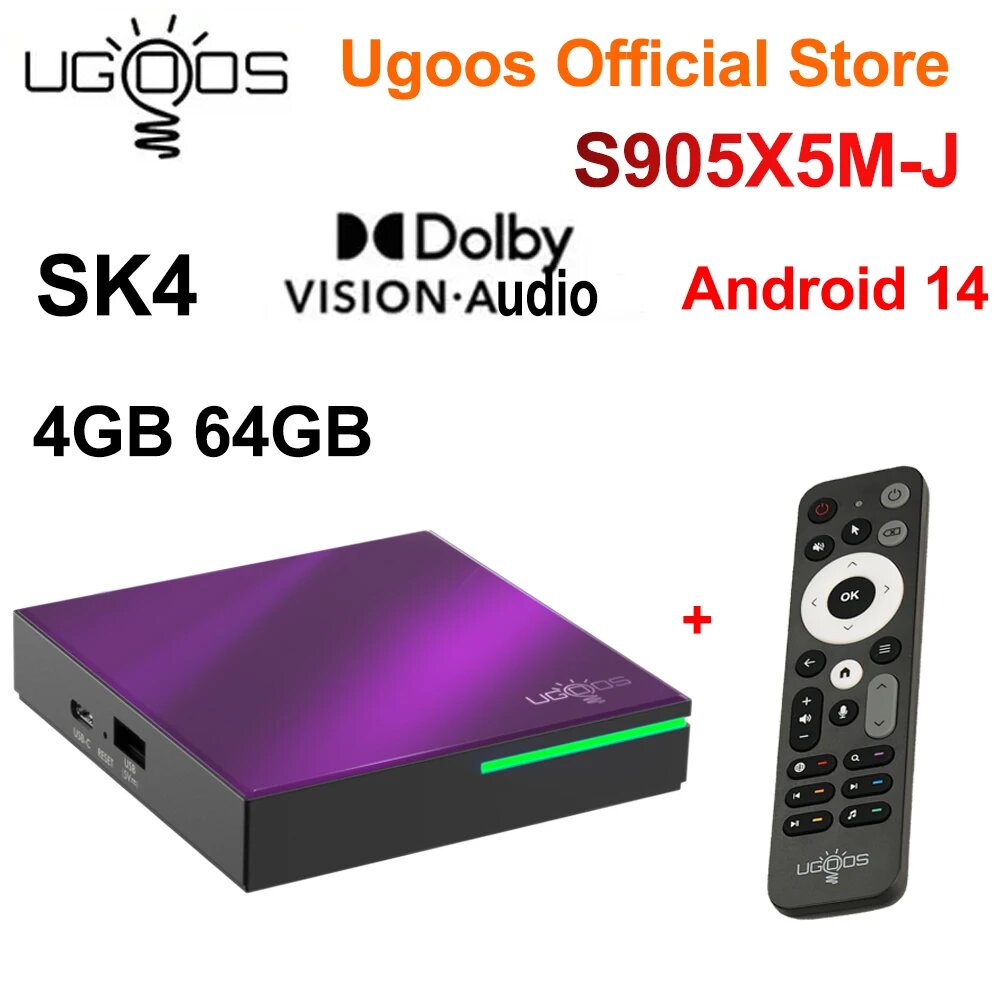 Ugoos SK4 Smart TV Box Android 14 4/64 ГБ Европейская, SK4 add G20S Pro BT