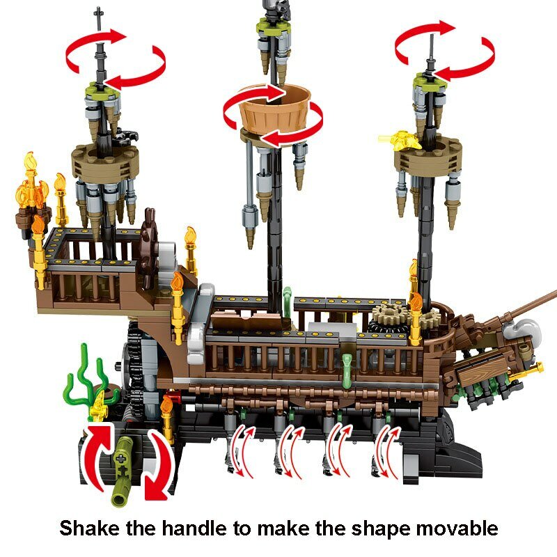Карибский пиратский корабль отель призрак корабль модель строительный блок фильм лодка обезьяна акула и фигура кирпич игрушка дети подарок блок (коричневый)