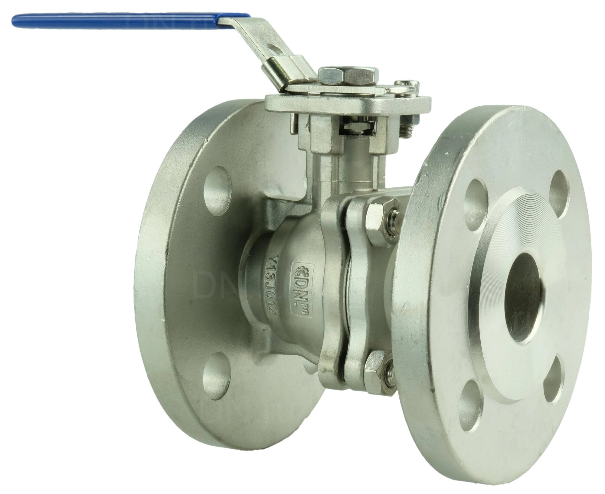 Кран шаровой DN.ru кшфп.316.200 Ду32 Ру40 полнопроходной двухходовой, нержавеющая сталь 316, фланцевый, уплотнение - PTFE, с ISO-фланцем и рукояткой, 11х11, F04/F05
