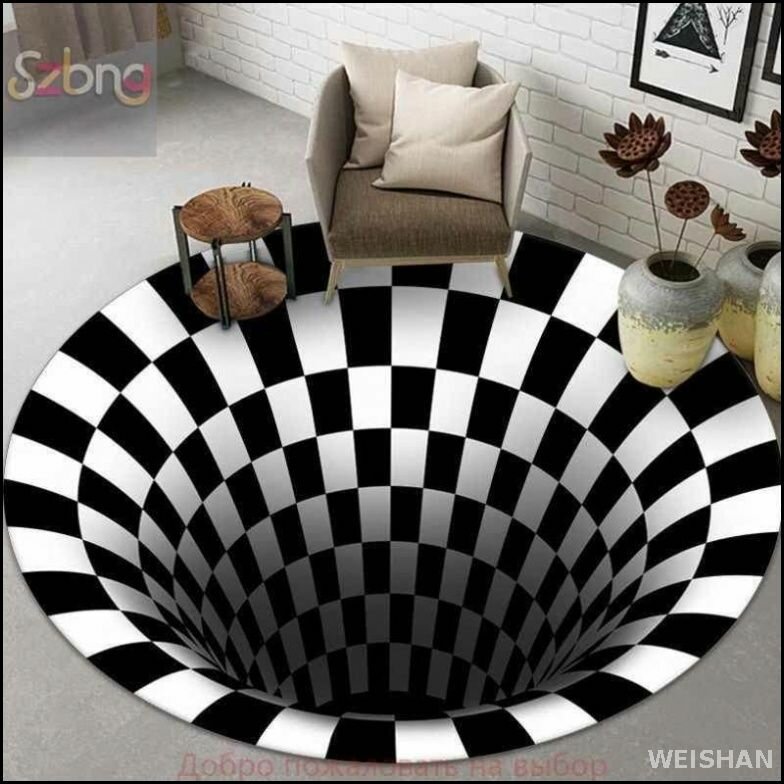 Круглый ковер 3D Space, Vortex с оптическими иллюзиями Нескользящий