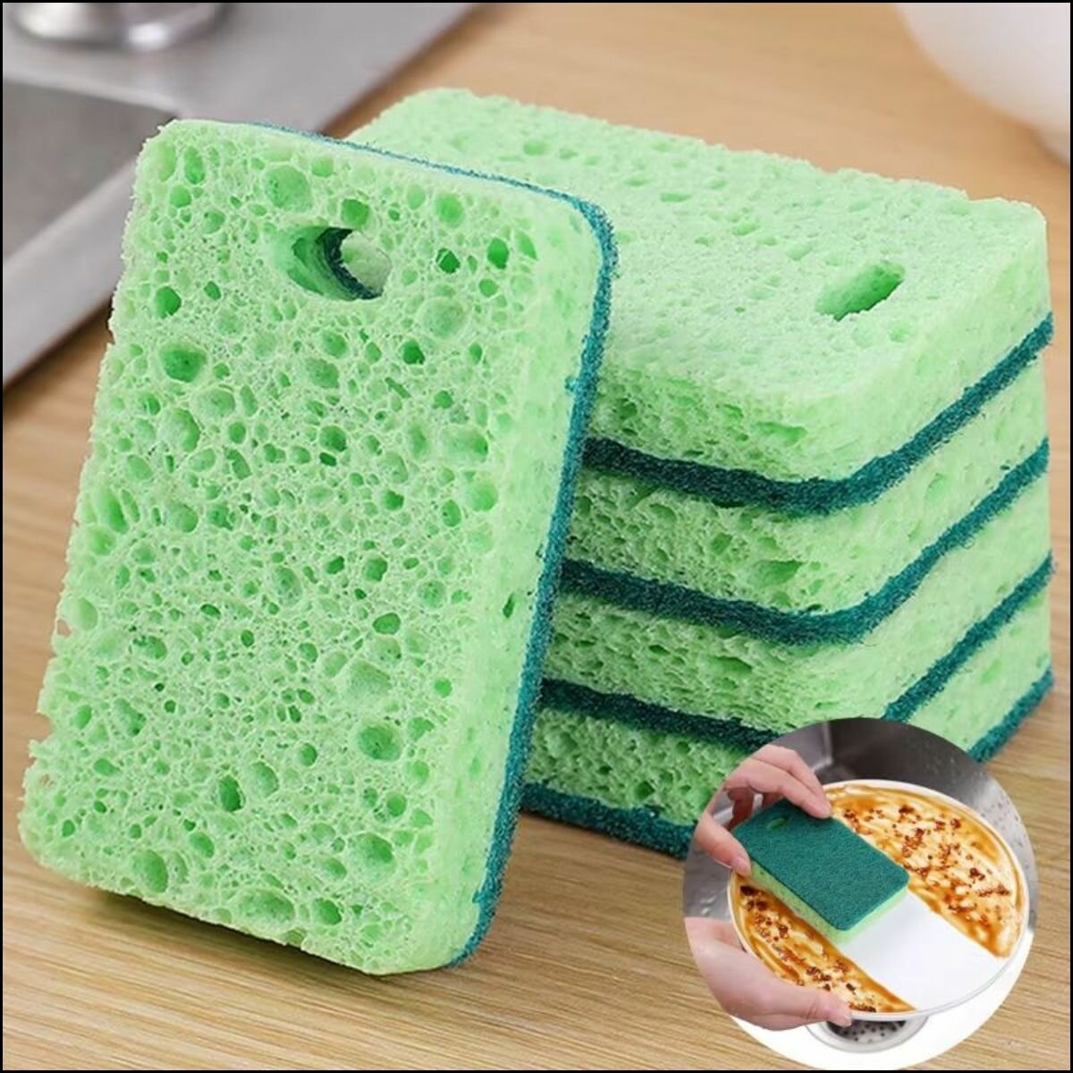 Целлюлозная губка для мытья посуды, супервпитывающая и быстросохнущая