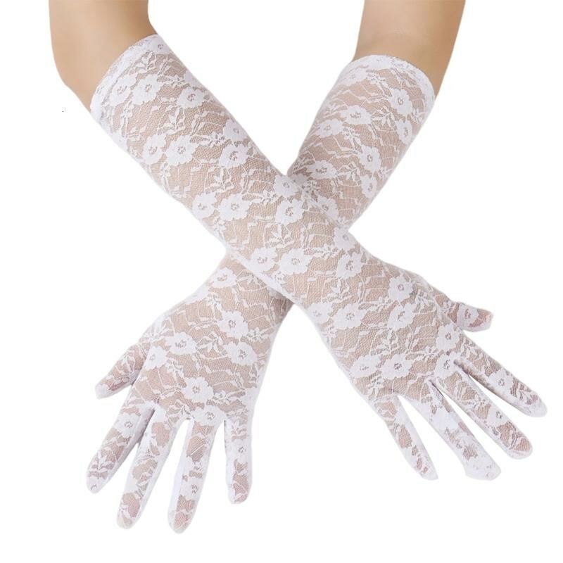 Длинные кружевные перчатки-43 см белого цвета