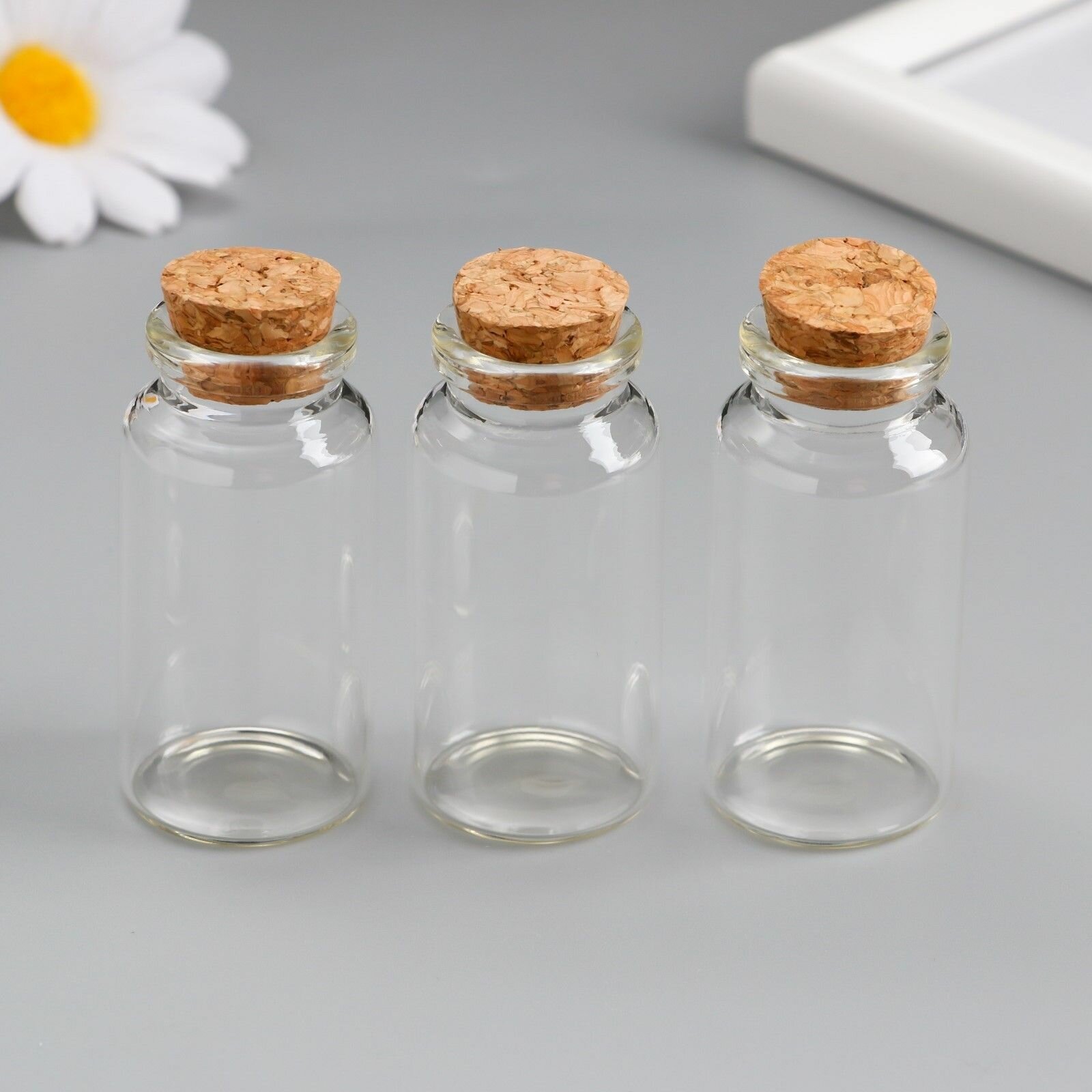 Декоративный элемент для творчества "Бутылочка с пробкой" набор 3 шт 25 мл 6х3х3 см