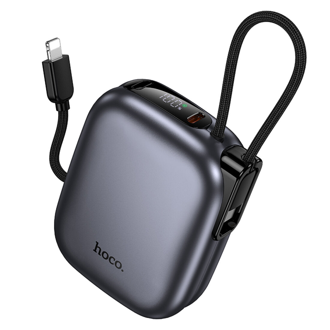 Портативный аккумулятор Hoco Q49 / Power Bank, 10000mAh (PD20W), встроенный кабель Type-C, Lightning, с дисплеем, цвет Grey