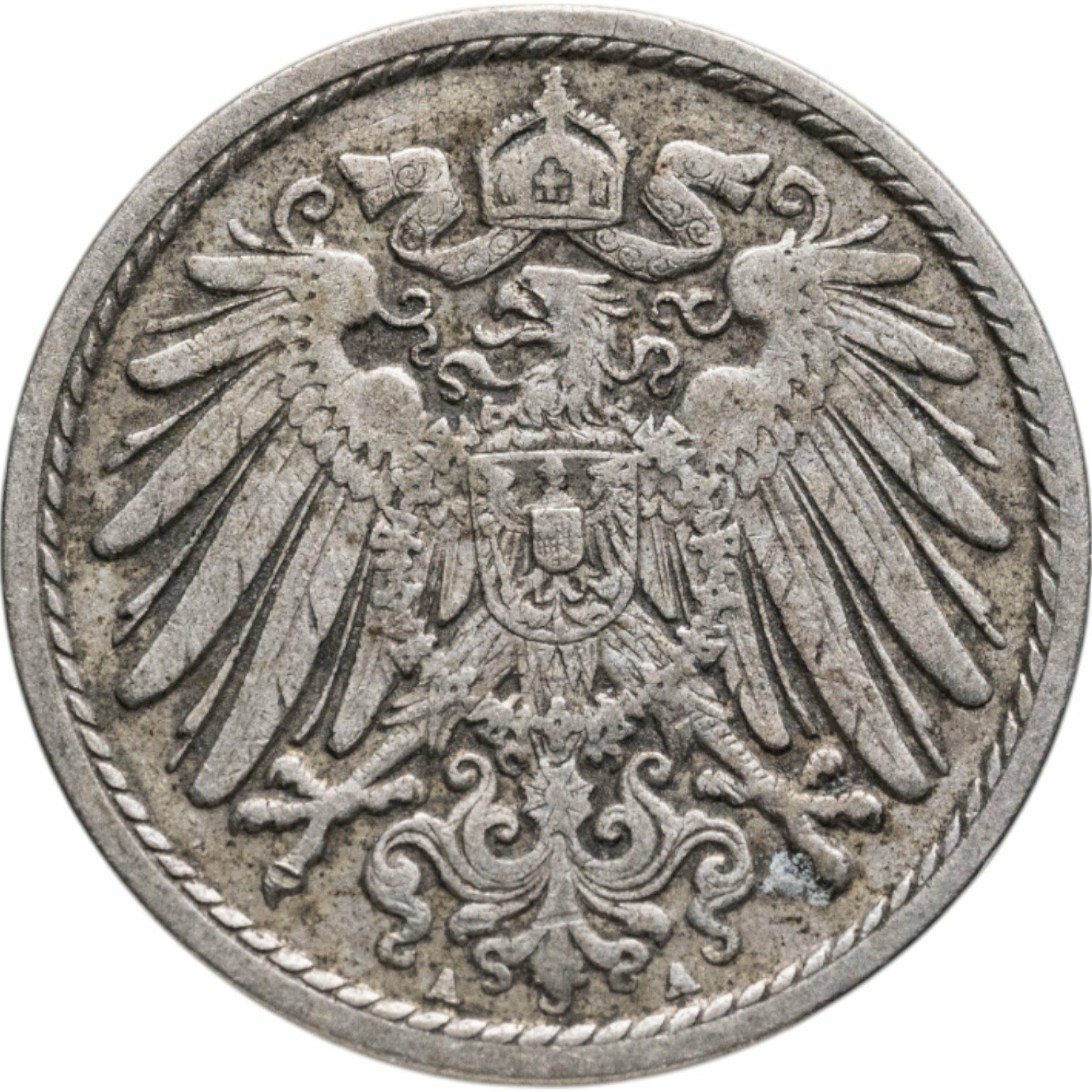 Германия 5 пфеннигов pfennig 1911, знак монетного двора: "A", Мельхиор медь-никель, в сохранности XF