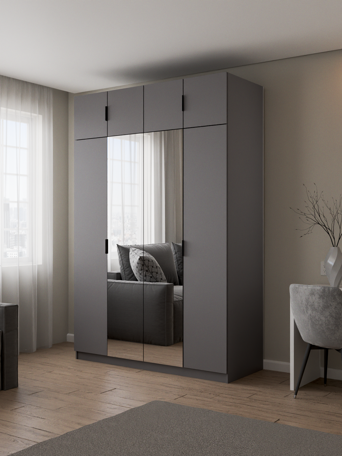 Шкаф распашной Эдельвейс | Корпус ЛДСП Графит| Фасад ЛДСП Графит | Ручка Чёрная