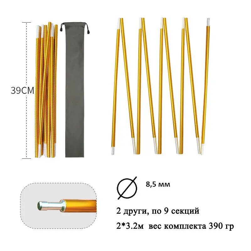 Дуга для каркаса палатки, алюминиевая, диаметр трубы 8,5 мм, оранжевая