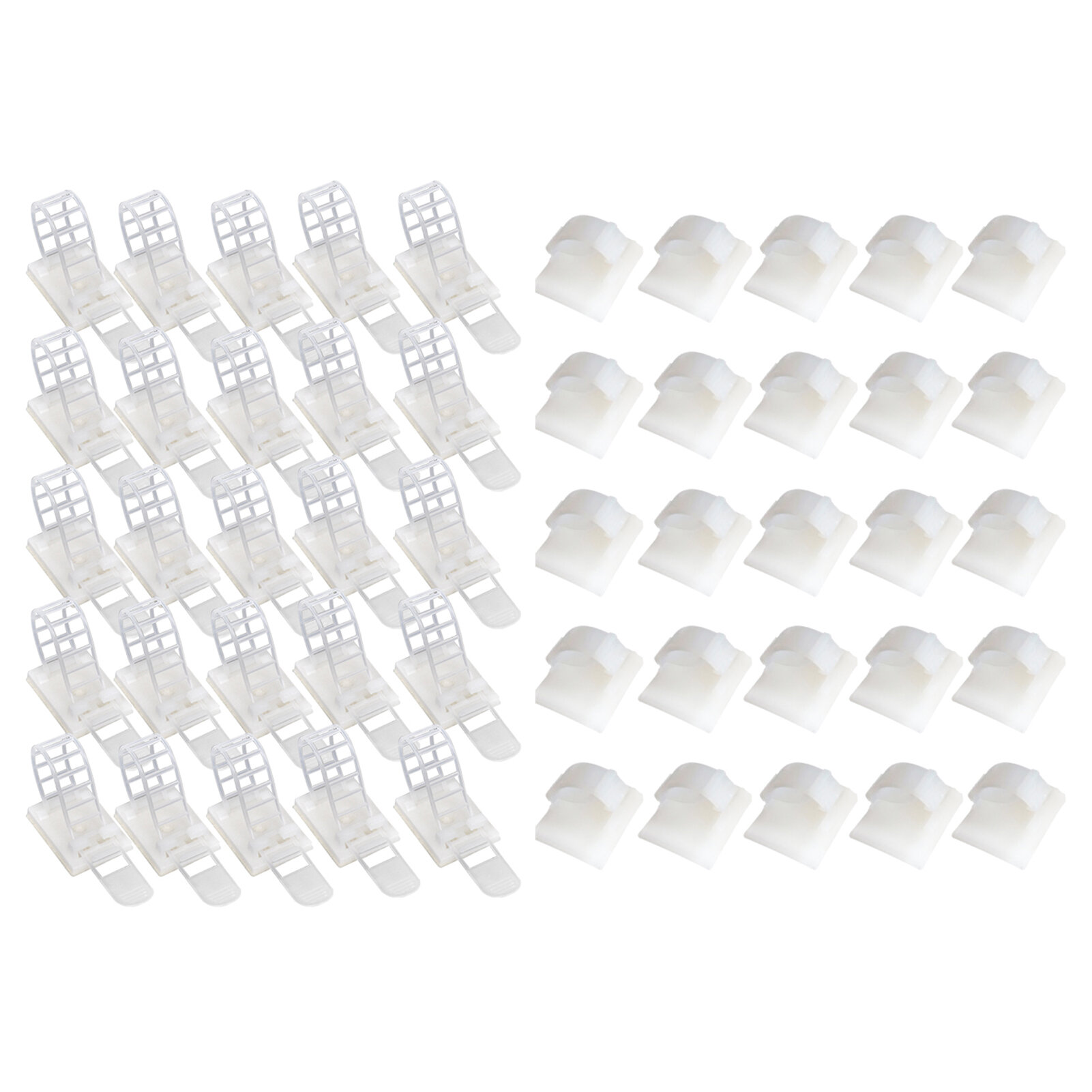 50 шт Клеевые кабельные зажимы для управления кабелями, зажимы для фиксации проводов, 25 регулируемых держателей кабелей и 25 кабельных клипов, материал ABS, цвет белый