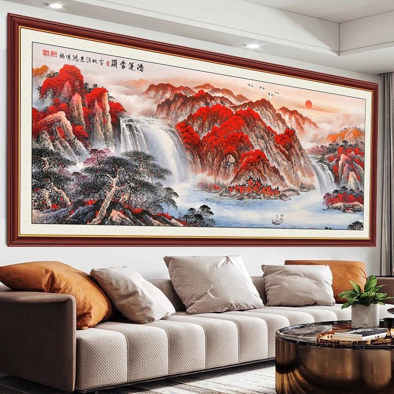 2025 Декоративная картина для стены за диваном, новая китайская стильная пейзажная живопись, текущая вода приносит богатство, самоклеящаяся обои-наклейка, мурал