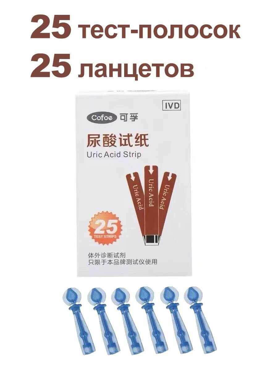 Cofoe Тест полоски для определения мочевой кислоты 25 шт