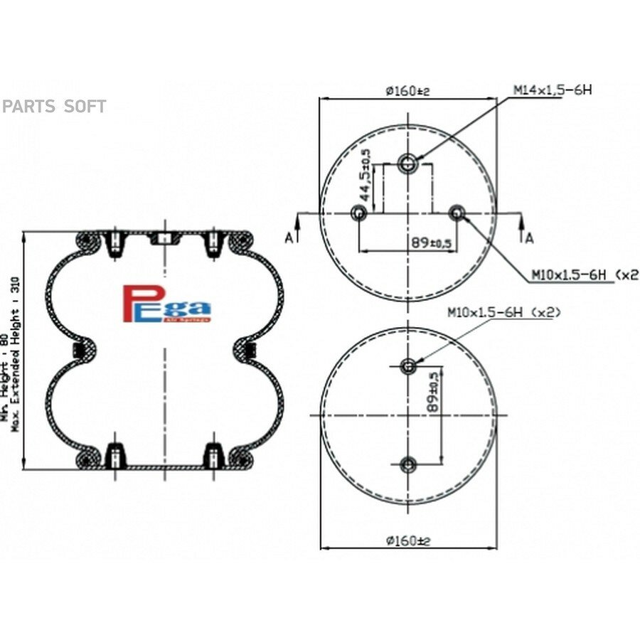 Пневморессора многосекционная для грузовиков Вольво и Скания 2 3 4 5 серии чулок от официального дистрибьютора, PEGA, артикул P302211P08