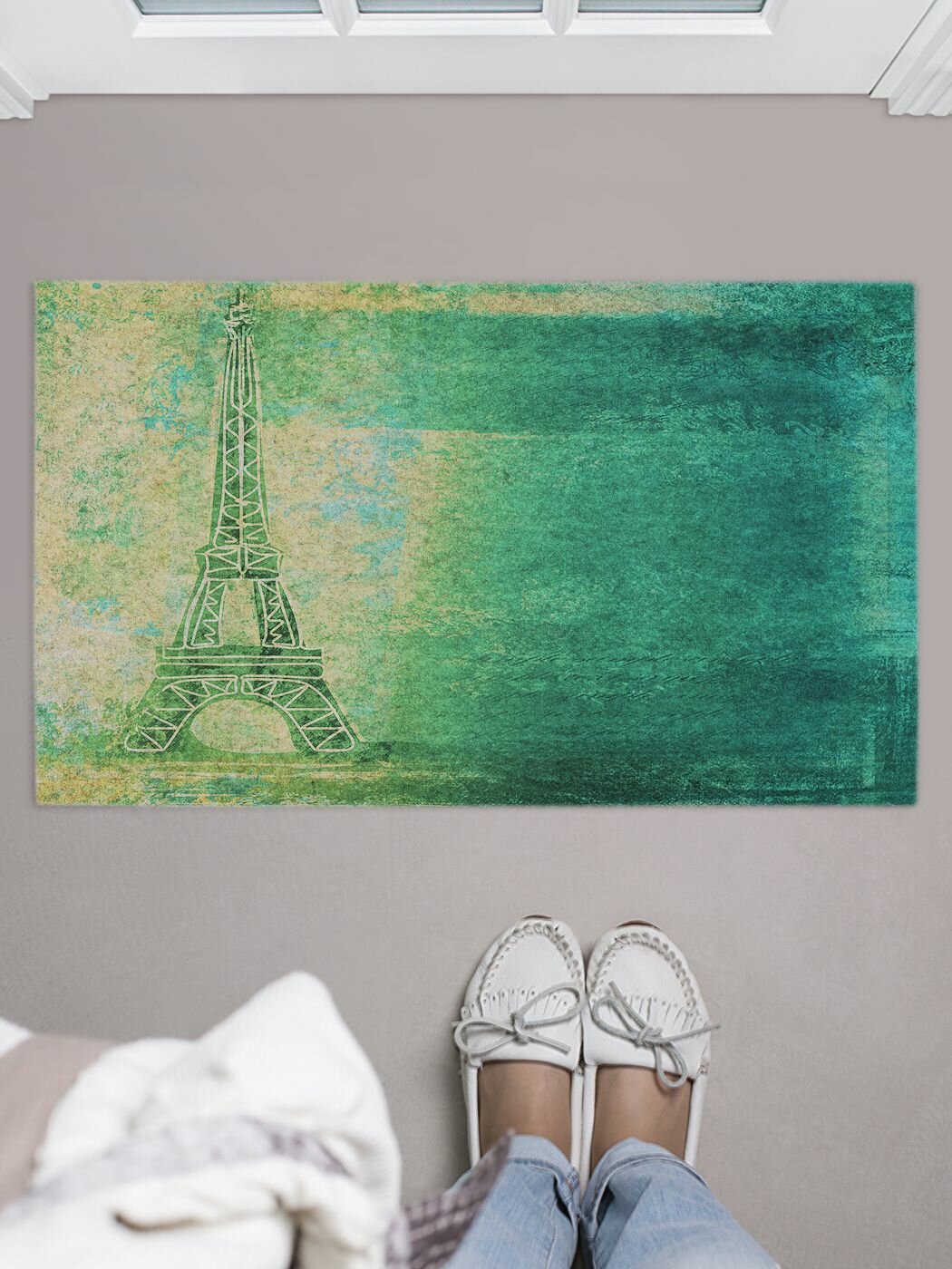 Коврик придверный в прихожую с принтом "Эйфелева башня волшебна" 45 на 75 см , JoyArty