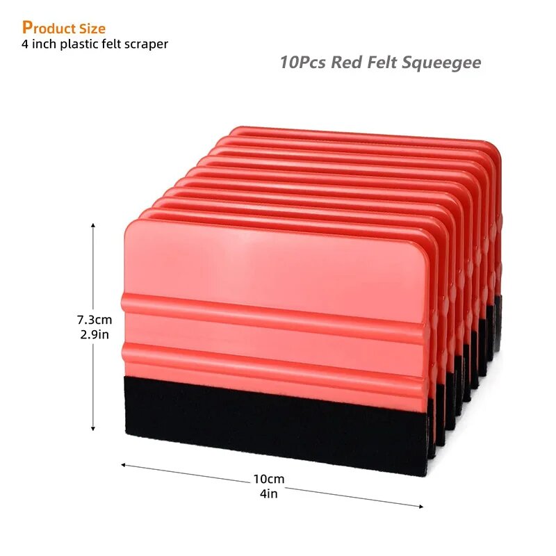 Набор Из 10 Пластиковых Фетровых Ракелей-скребков Для Виниловой Пленки, Тонировки Окон, Red 10Pcs