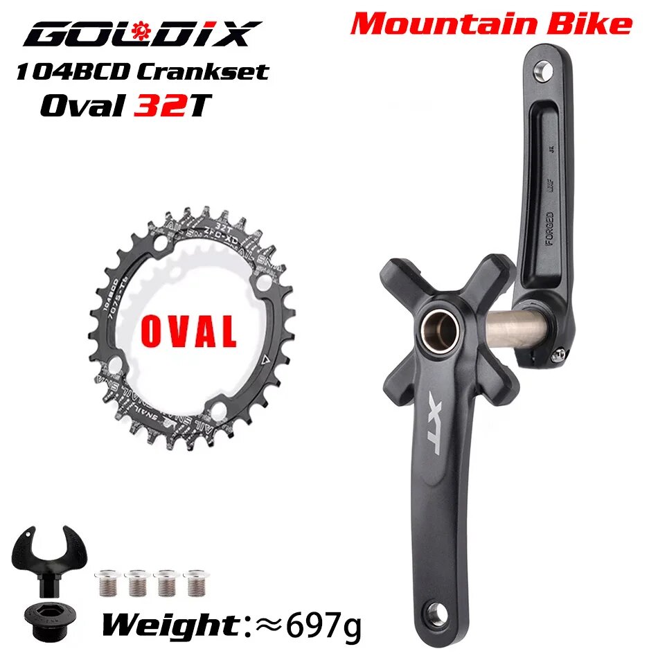 Велосипедный Кривошип XT 104BCD MTB велосипед Кривошип цепь велосипед 170 мм 175 мм черный круглый Овальный 32T 34T 36T 38T Алюминиевый сплав с дном