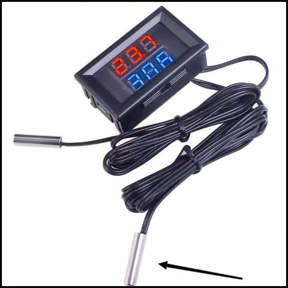 Эксклюзивный двухканальный цифровой термометр с выносным цилиндрическим датчиком 1 метр, питанием 428 В и красносиним дисплеем для метеостанции, диапазон измерений от 50 до 110