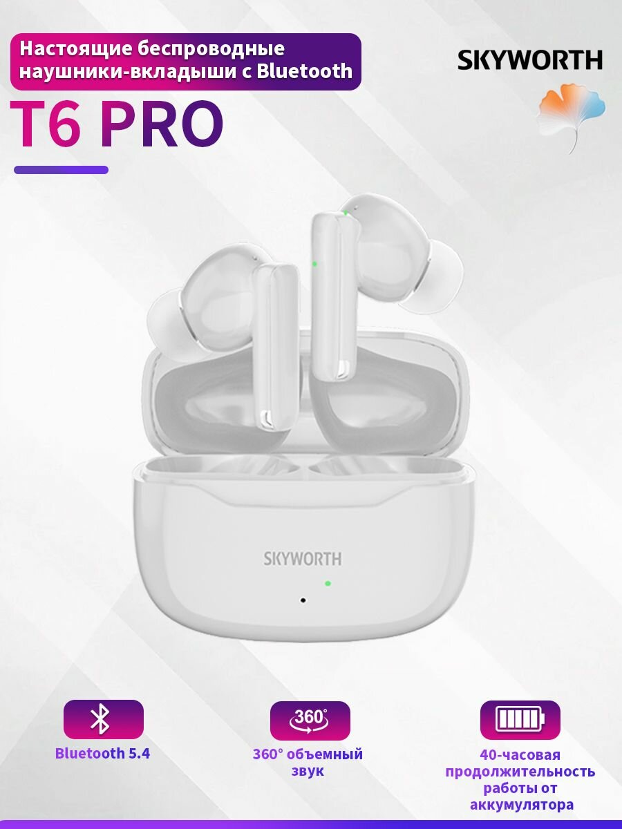 SKYWORTH T6 PRO Беспроводные наушники-вкладыши Bluetooth с длительным сроком службы батареи и функцией шумоподавления