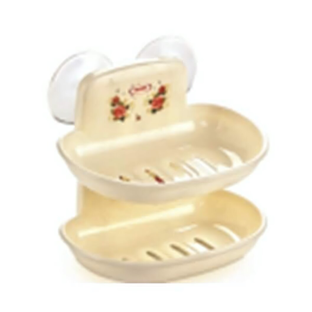 Мыльница двухъярусная с присосками, кремовая, пластиковая, для ванной, экономия места