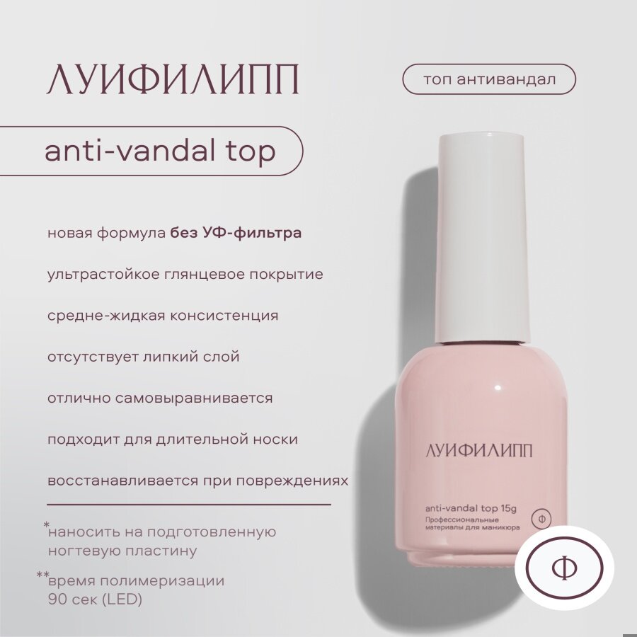 Восстанавливающий топ для ногтей, Луи Филипп, Top Anti-vandal без уф-фильтра 15g