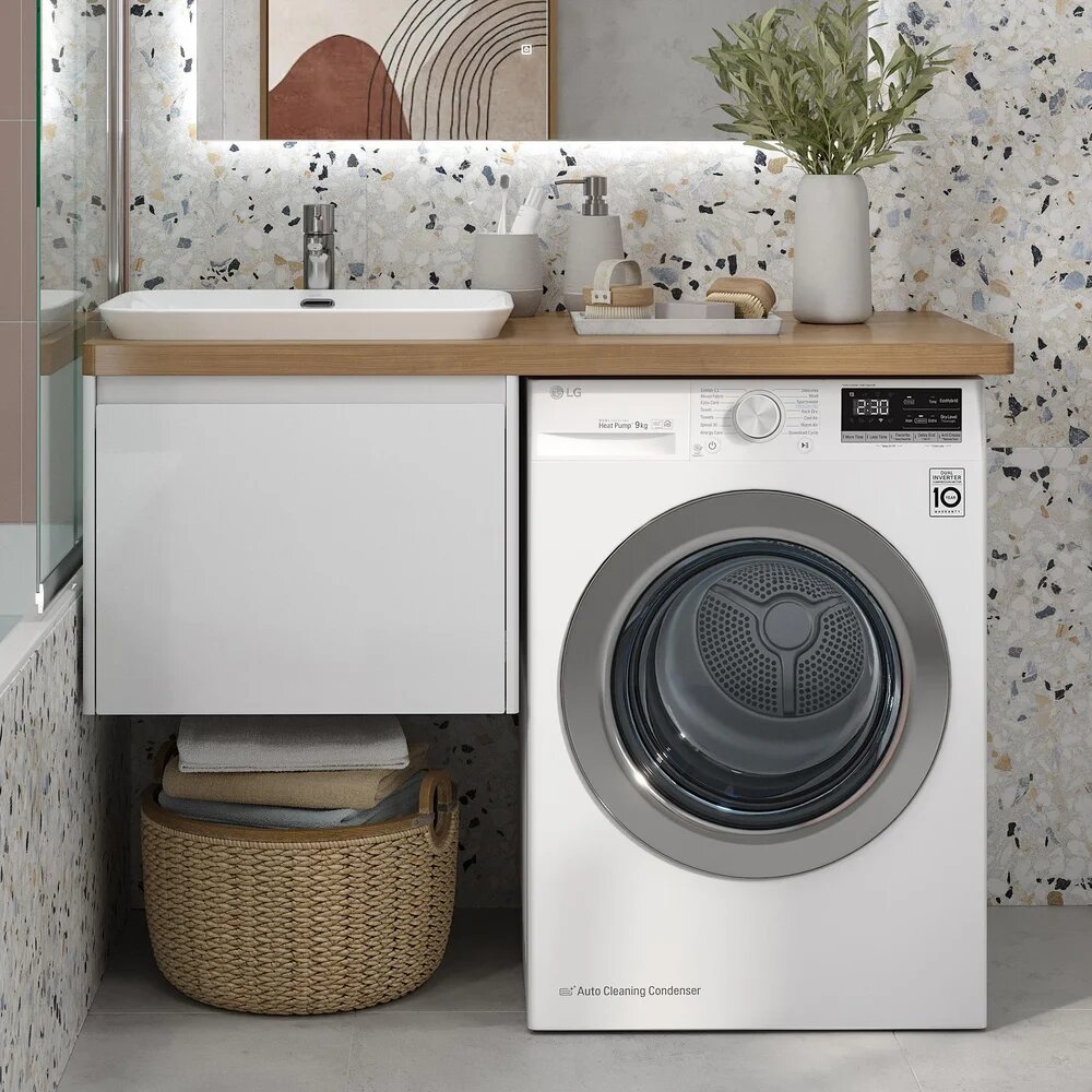 Тумба с раковиной Velvex Klaufs 56*60.1Y L подвесная, под стиральную машину, 56, 5 см, со столешницей, белая, глянцевая, из МДФ, с ящиками, раковина для ванной, фаянсовая, прямоугольная, встроенный сл