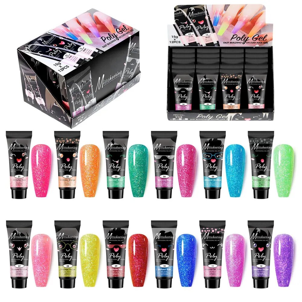 Гель для быстрого наращивания ногтей Poly, набор 12 шт.