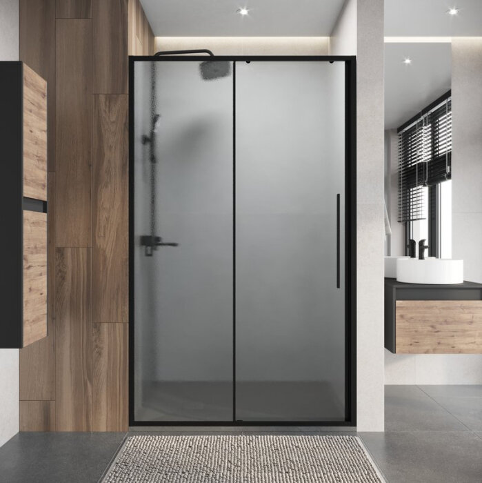 Душевая дверь в нишу Niagara Nova NG-84-L12CHB 120 см, профиль матовый черный, стекло шиншилла