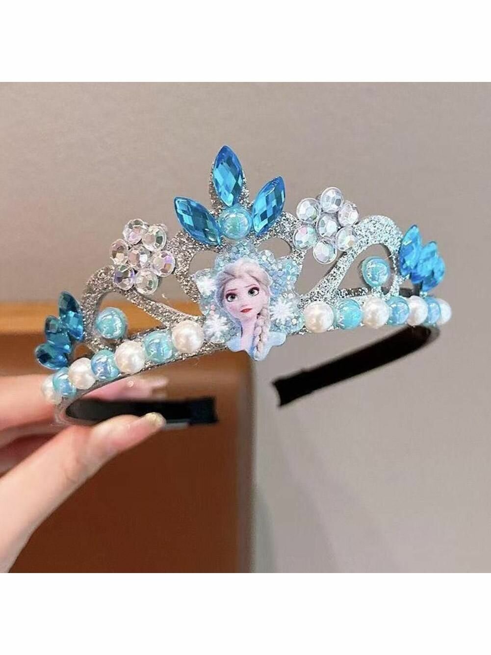 Диадема Эльза. Корона детская для девочек. Украшение для волос свадебное. синий