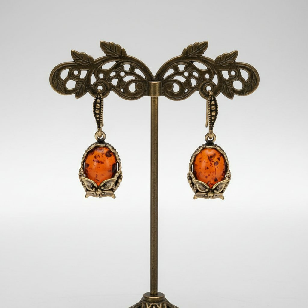 Серьги одиночные, янтарь