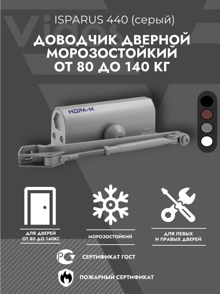 Доводчик нора-м ISPARUS 440, для наружных/внутренних дверей, морозостойкий, серый