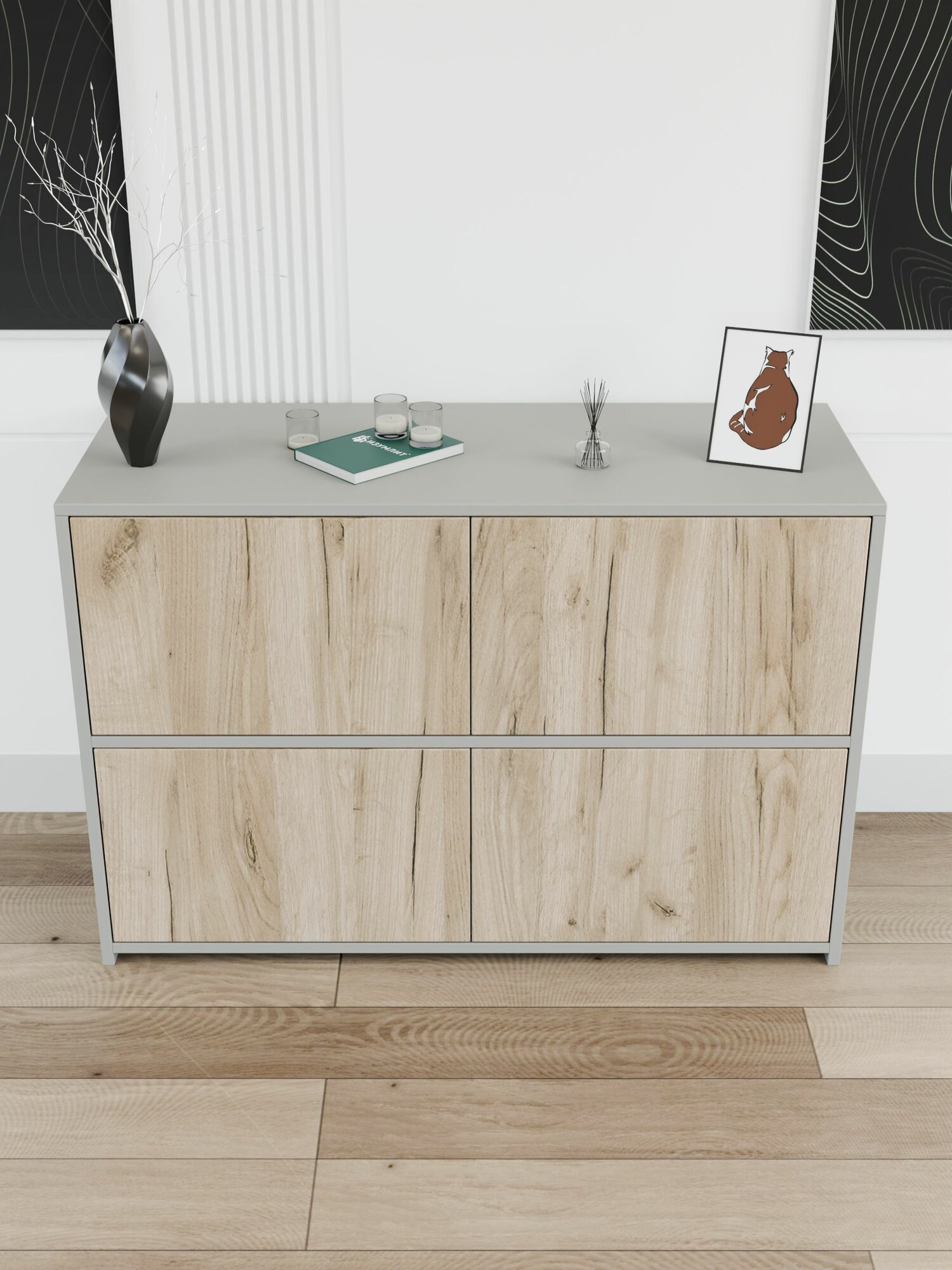 Изумлит Комод для белья и одежды Каллисто 100х66.8х40 см, шиншилла серая/дуб крафт серый