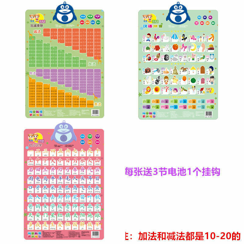 Детские таблицы сложения, вычитания, умножения и деления со звуком, настенная таблица умножения, материалы для раннего обучения фонетике и произношению.