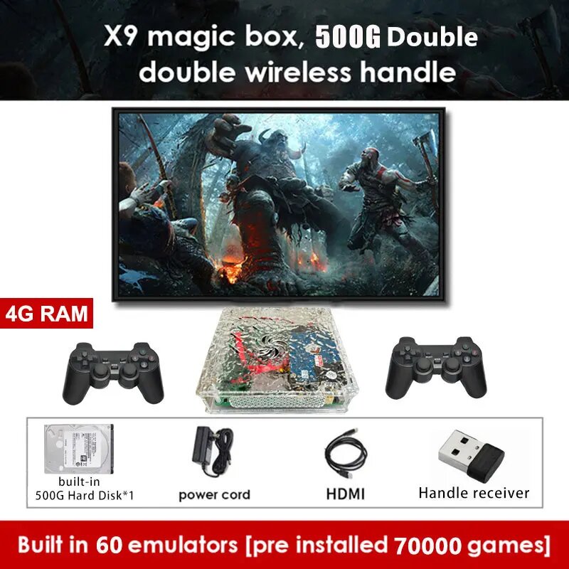 LZAKMR X9 Retro игровая консоль 1 ТБ ЕС, 500G HDD SHW