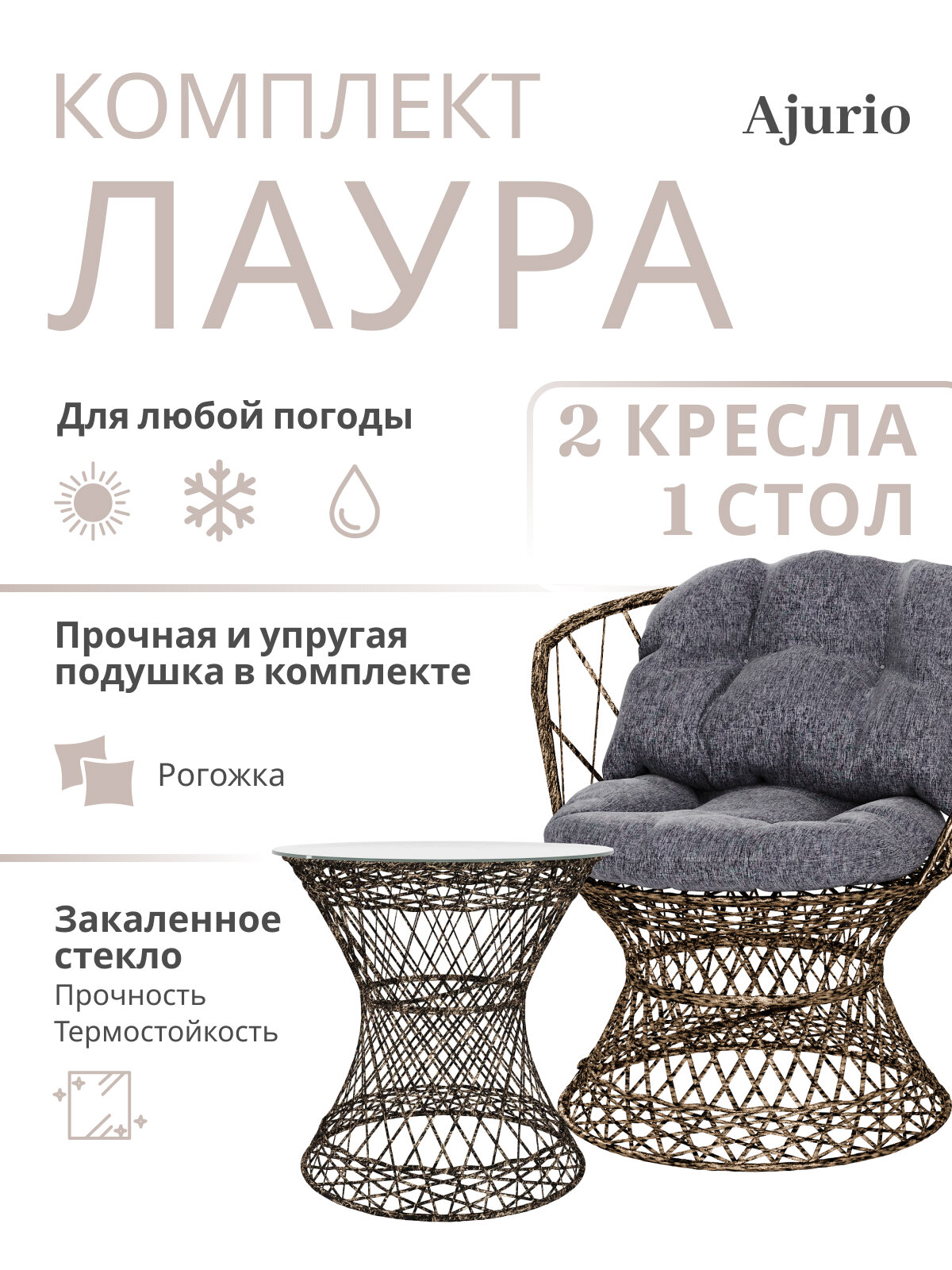 Ajurio комплект мебели из ротанга для кафе, ресторана, террасы Уличная мебель ХоРеКа: стол и кресла