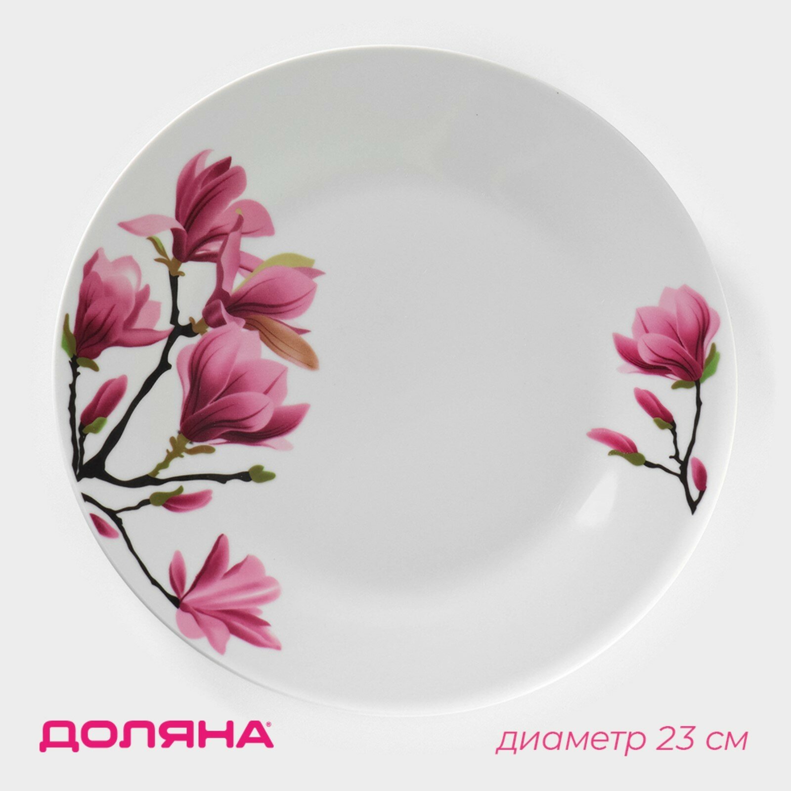 Тарелка керамическая Доляна "Сакура", обеденная, d=23см, белая