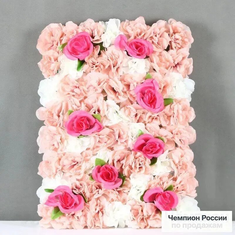 Искусственные цветы Панно из роз 40x60 см для свадебного фона, розовые, темно-розовые и белые