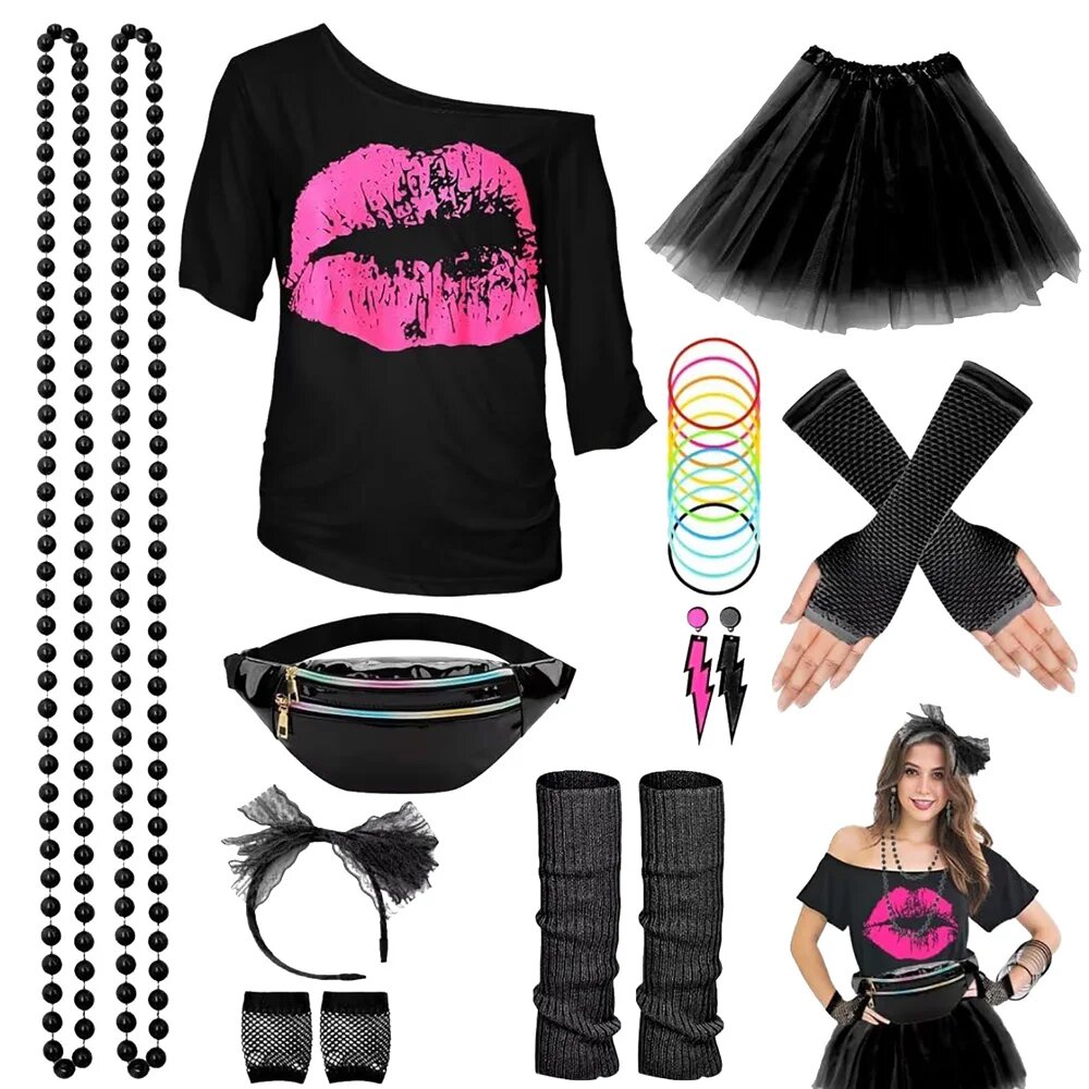 Женский костюм для дискотеки 80-90 годов Черный, XXXL, D