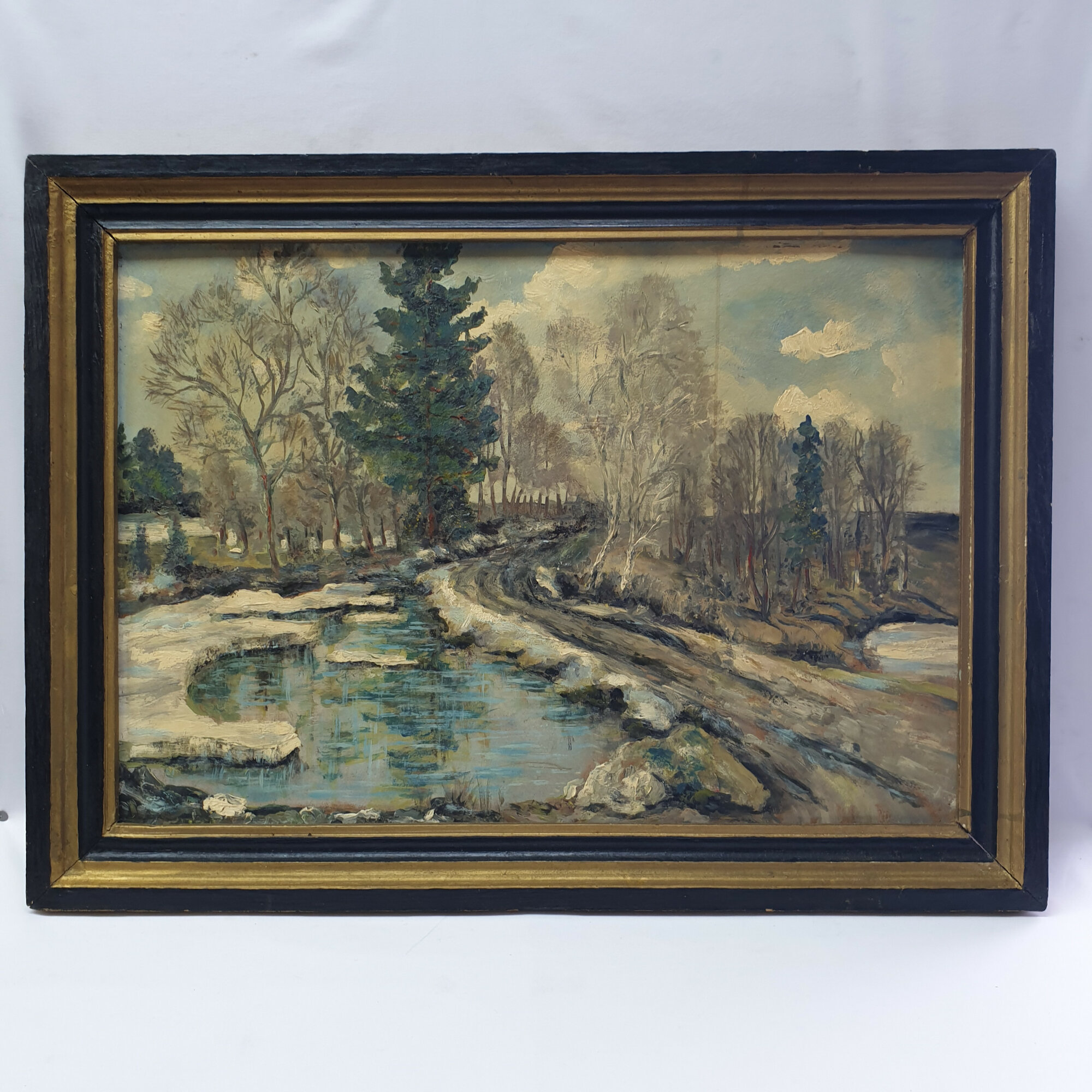 Винтажная картина Весенний лес, холст, масло, 57х78 см, В. Рум, СССР.